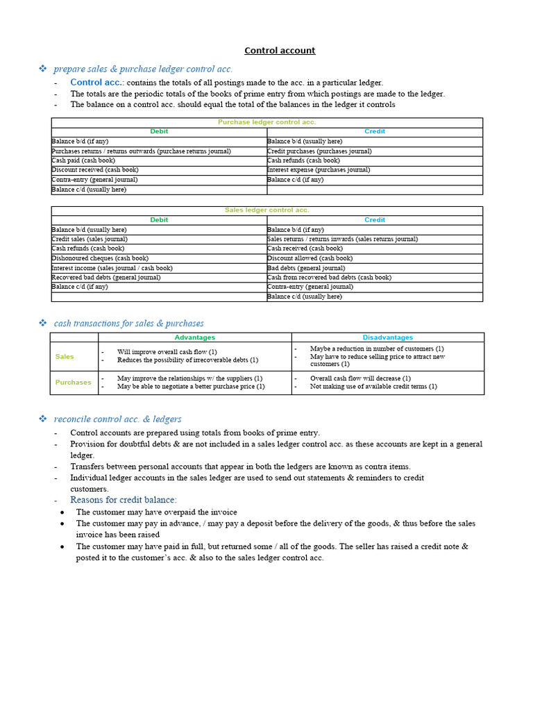 Control account | PDF | Debits And Credits | Bookkeeping