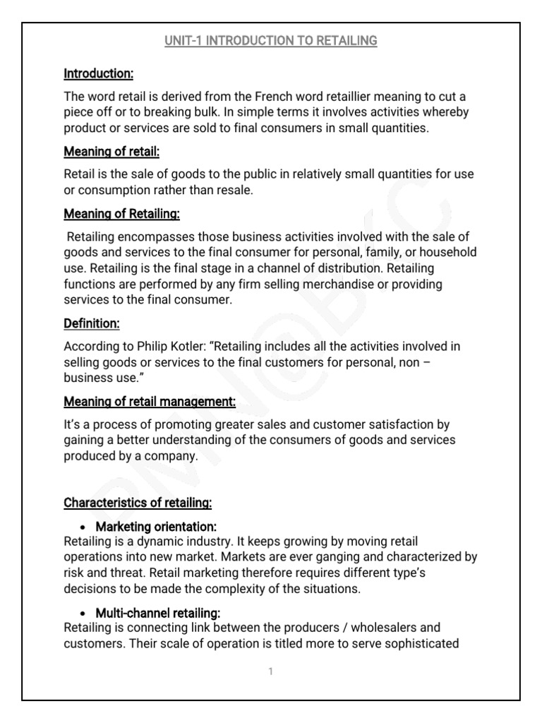 Introduction To Retailing | PDF
