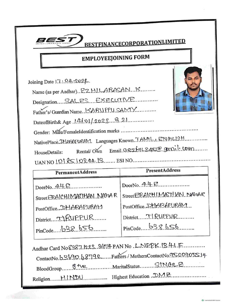 Ezhil New Joining 1 - Compressed | PDF