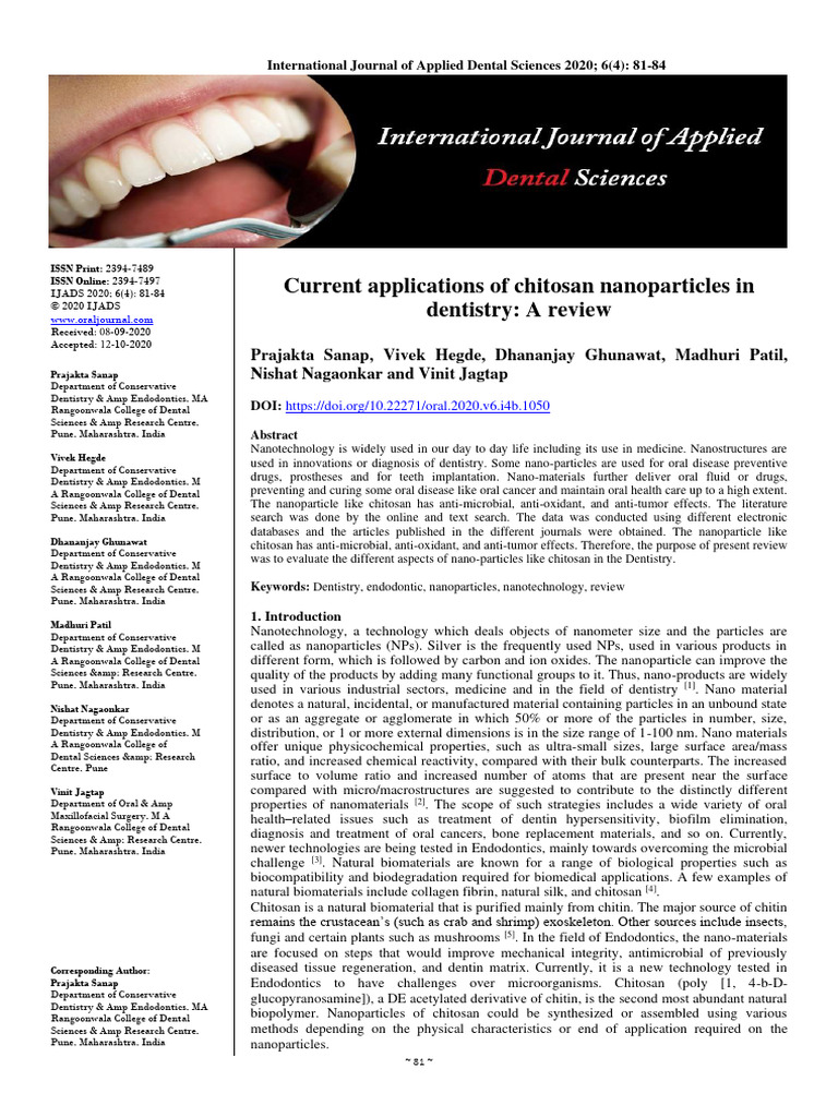 Current Applications of Chitosan Nanopar | PDF | Biomaterial | Nanomaterials