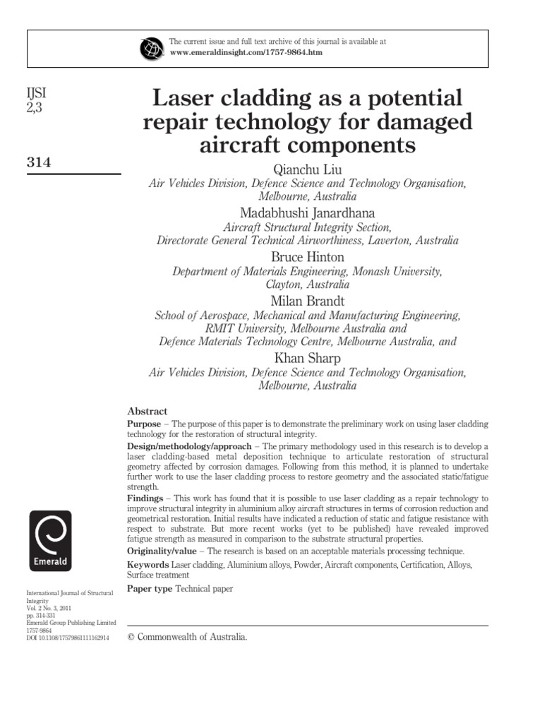 Laser Cladding As A Potential Repair Technology For Damaged Aircraft ...