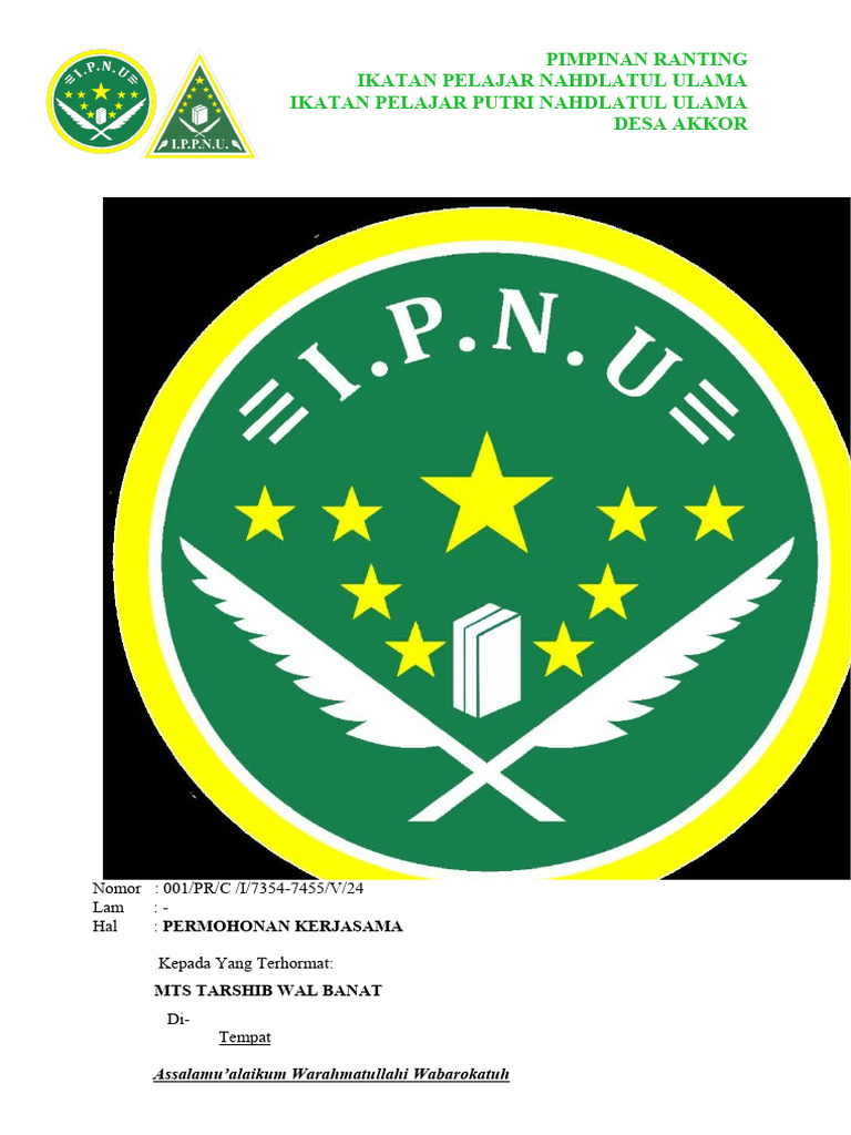 Surat Permohonan Kerja Sama PR Ipnu Ippnu Akkor | PDF Surat Permohonan Kerja Sama PR Ipnu Ippnu Akkor | PDF