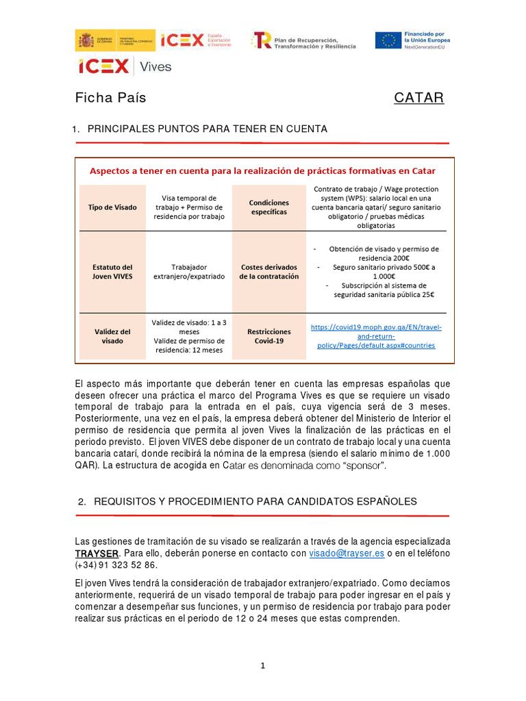 Ficha Pais Catar | PDF | Visa de viaje | Katar