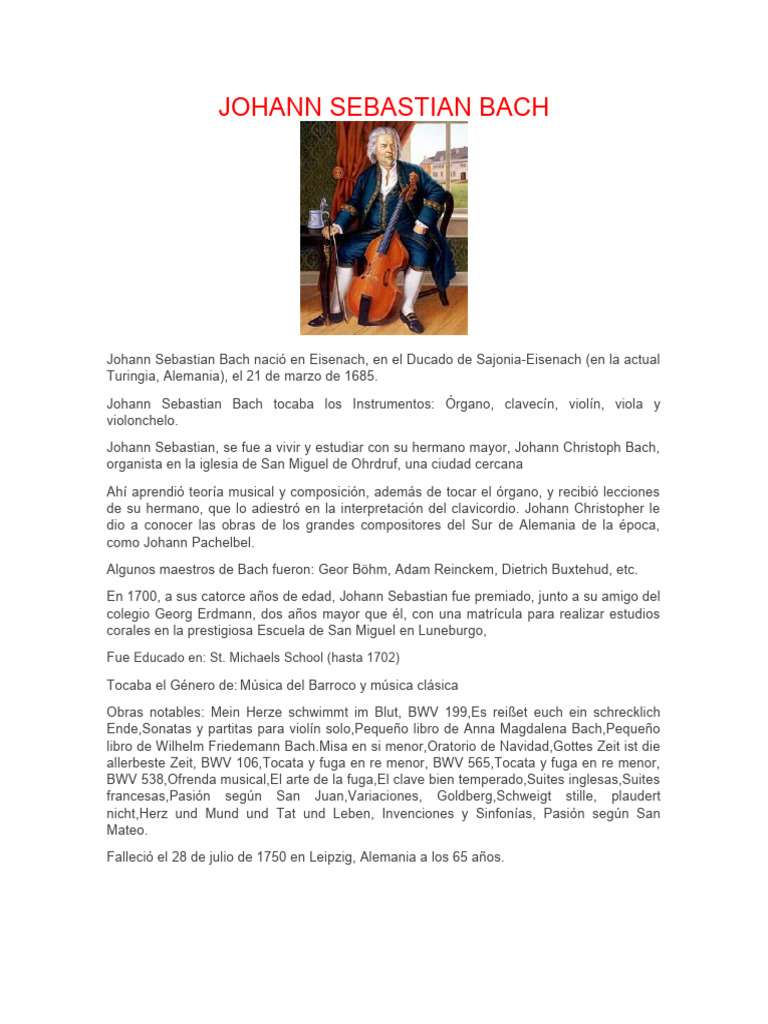JOHANN SEBASTIAN BACH Biografia Ximena Lorenzo Roman | PDF