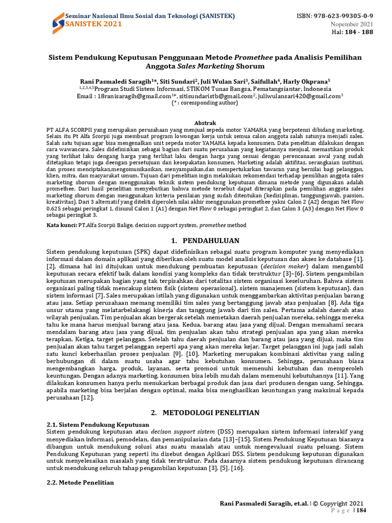 Sistem Pendukung Keputusan Penggunaan Metode Promethee Pada Analisis ...