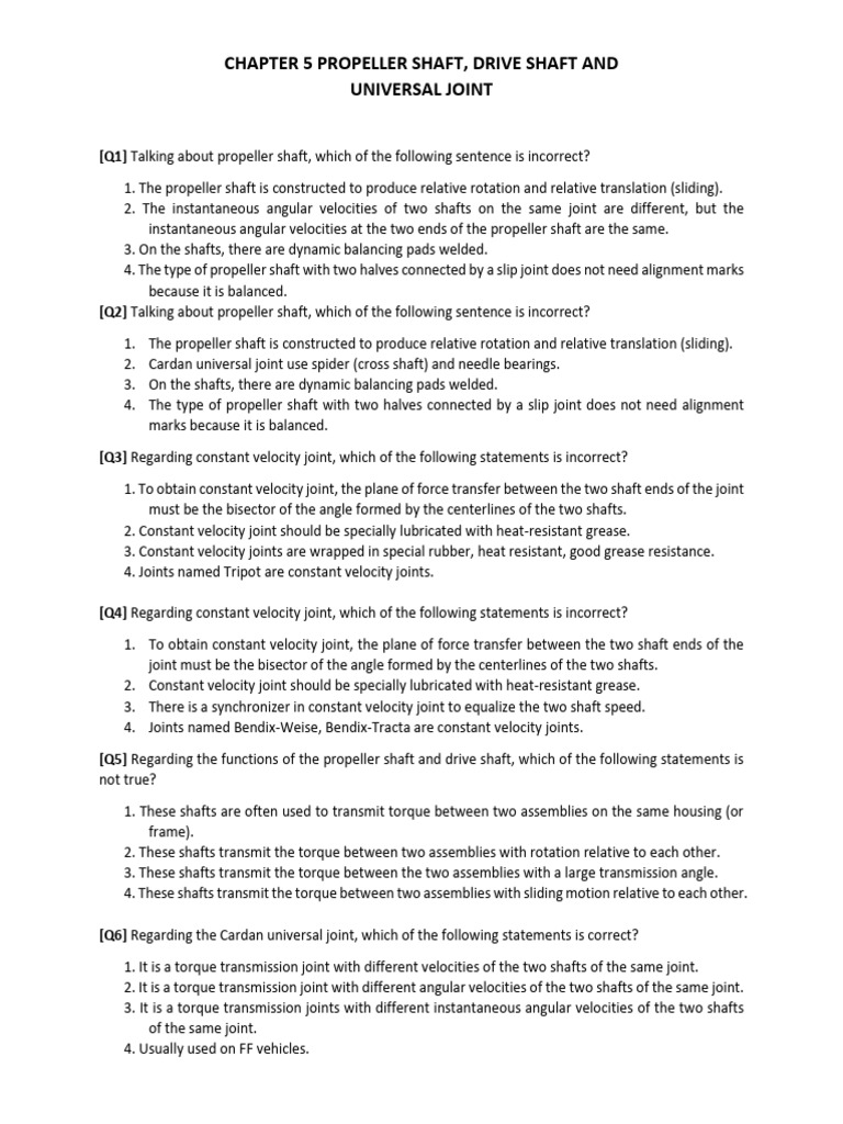 Chapter 5 Propeller Shaft, Drive Shaft and Universal Joint | PDF ...