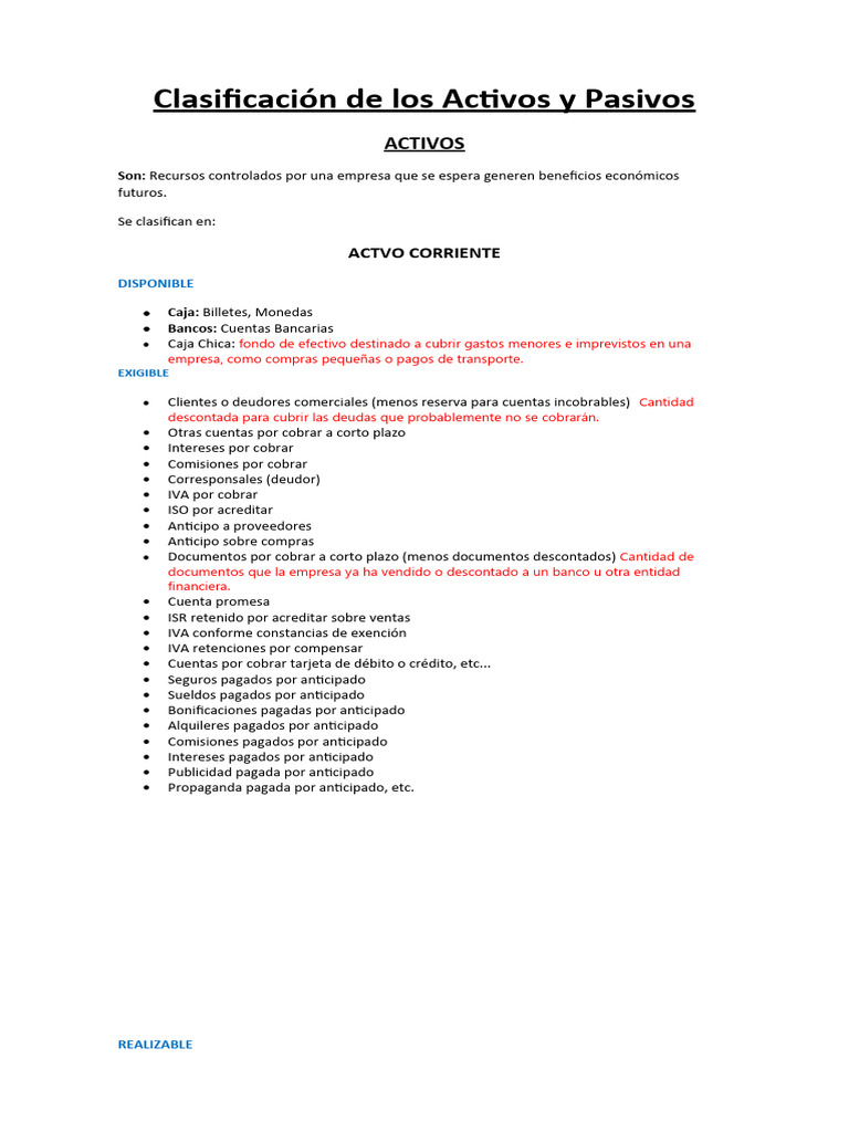 Clasificación de Los Activos y Pasivos | PDF | Bancos | Compartir (Finanzas)