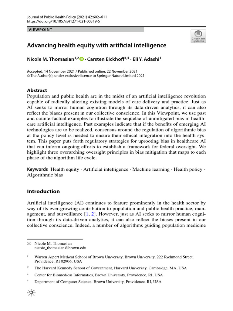 Advancing Health Equity With Artificial Intelligence | PDF | Artificial ...