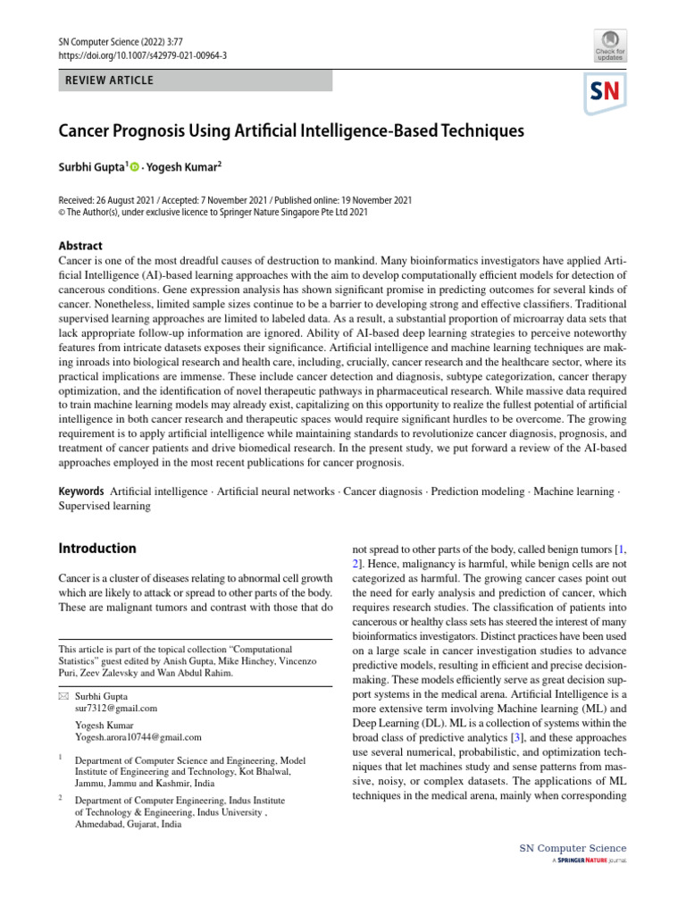 Cancer Prognosis Using Artificial Intelligence-Based Techniques | PDF ...