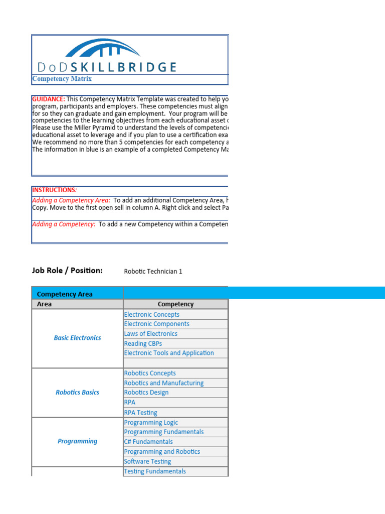 03 DoD SkillBridge Competency Matrix | PDF | Robotics | Computer ...