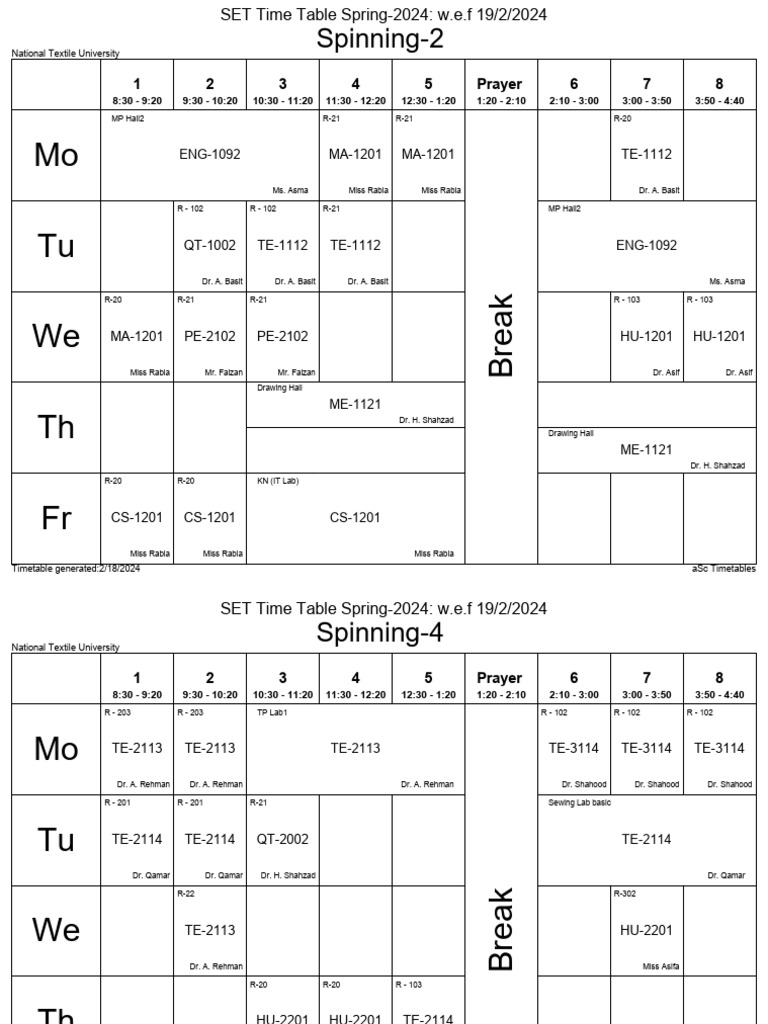 SET Classes Timetable Spring 2024-2.1 | PDF