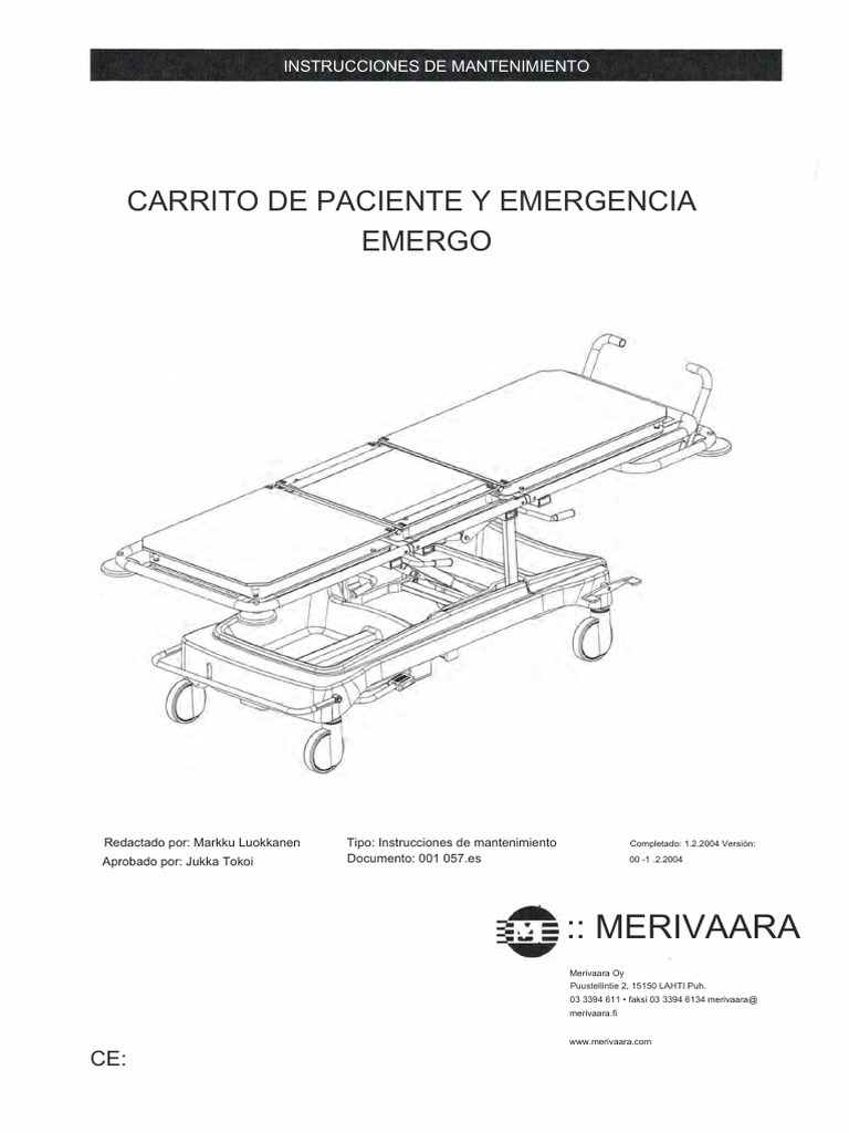 Instrucciones de Mantenimiento - Camilla de Paciente para Emergencias - Merivaara - Emergo | PDF ...