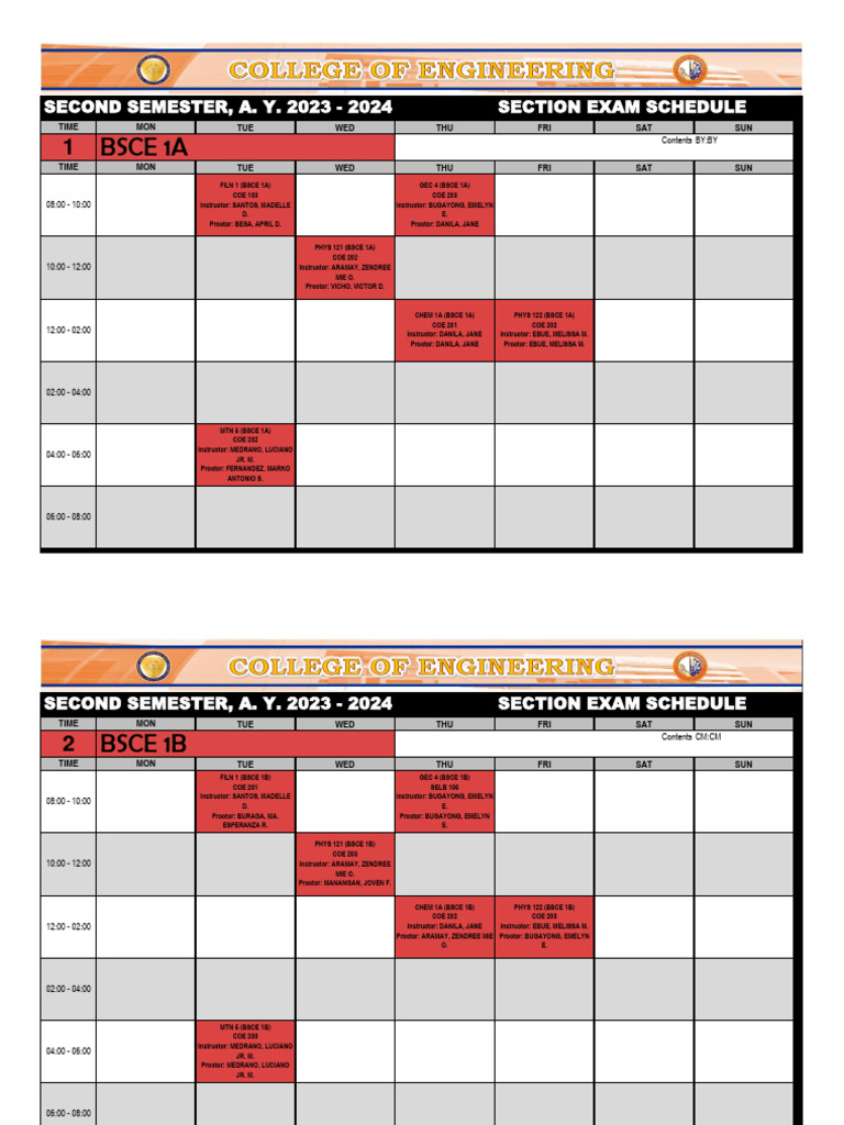 23 2 COE Exam Schedule 240519 Section Sched | PDF | Practice Of Law ...