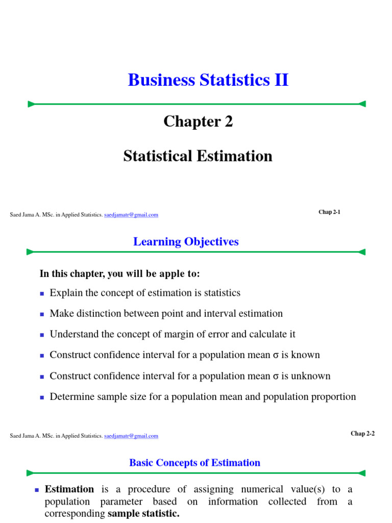 Business Statistics Estimation Guide | PDF | Estimator | Confidence Interval