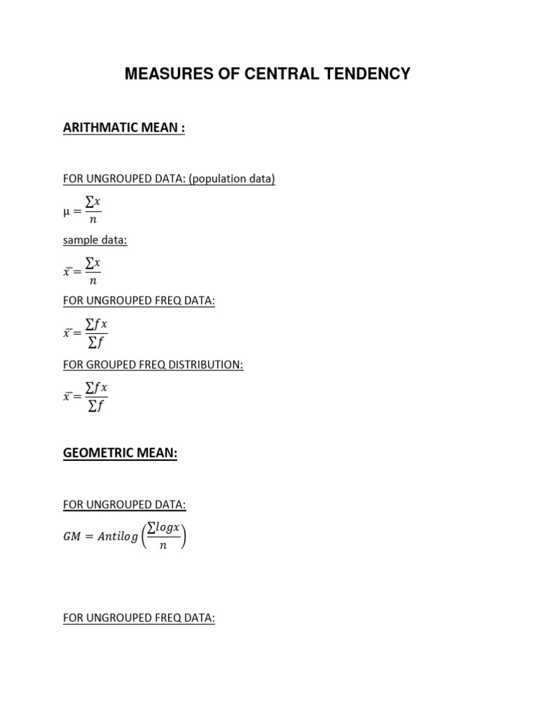 Central Tendency and Dispersion Measures | PDF | Mean | Standard Deviation