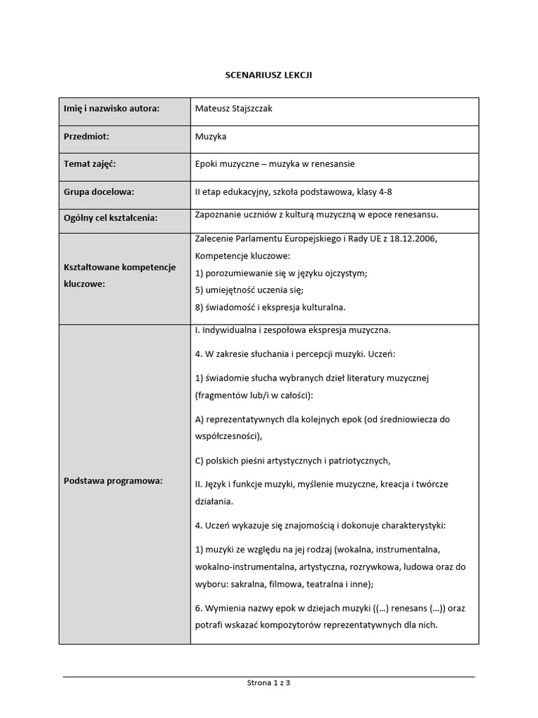 Scenariusz Lekcji | PDF