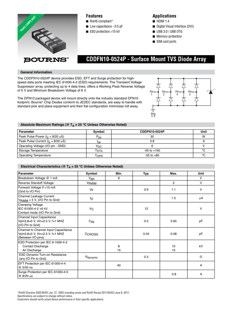Datasheet 0524P Dioda TVS Array | PDF | Capacitor | Diode