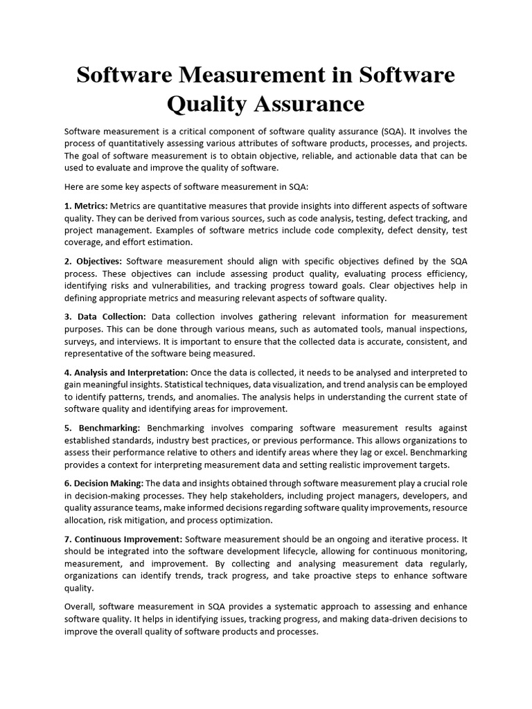 Software Measurement in Software Quality Assurance | PDF | Software Quality | Performance Indicator