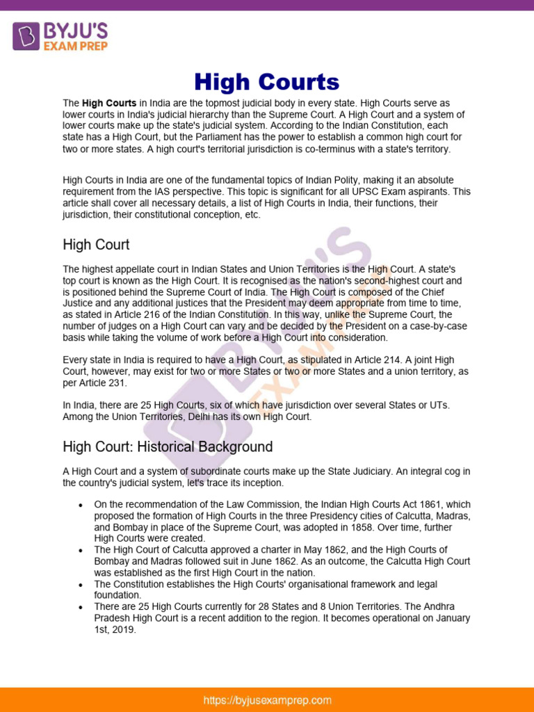 High Courts Upsc Notes 92 | PDF | Jurisdiction | Appeal