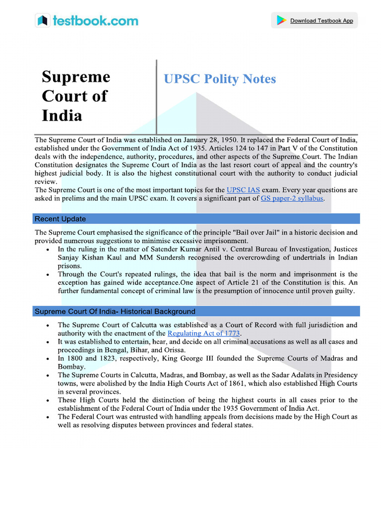 SUPREME COURT OF INDIA NOTES | PDF