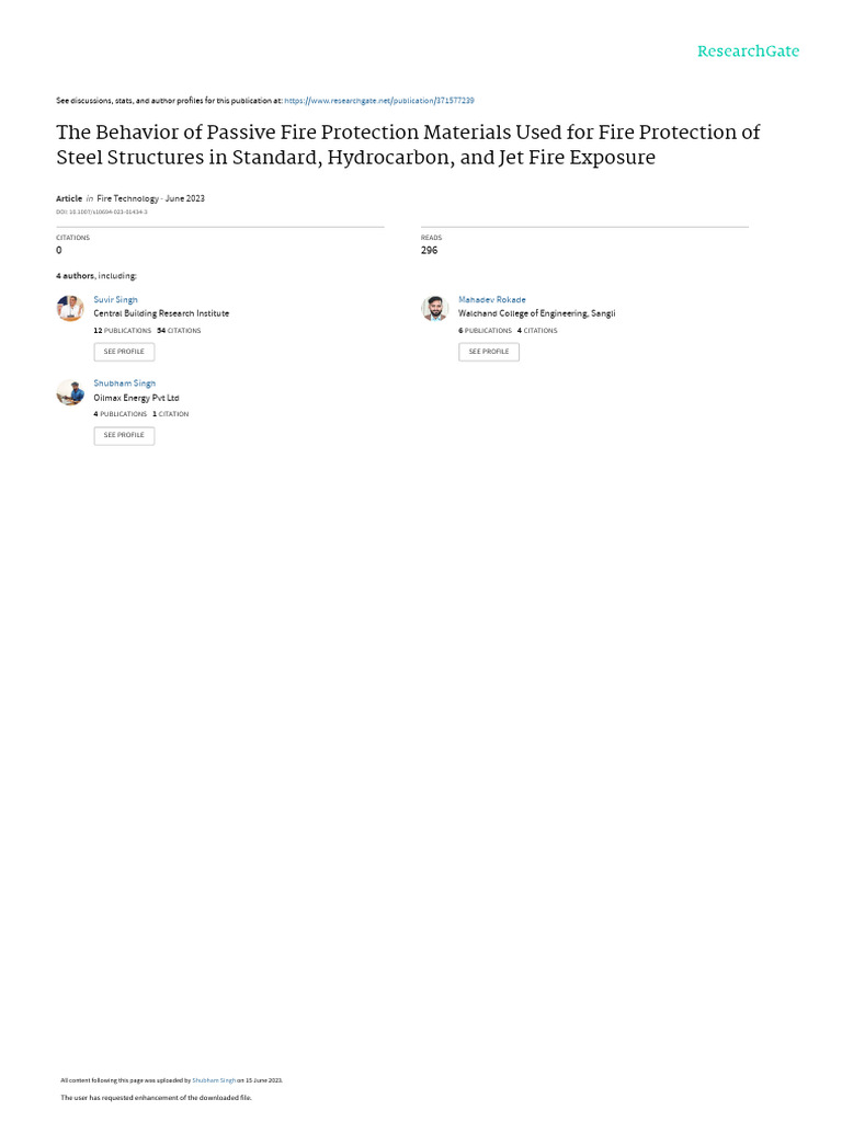 The Behavior of Passive Fire Protection Materials Used For Fire ...