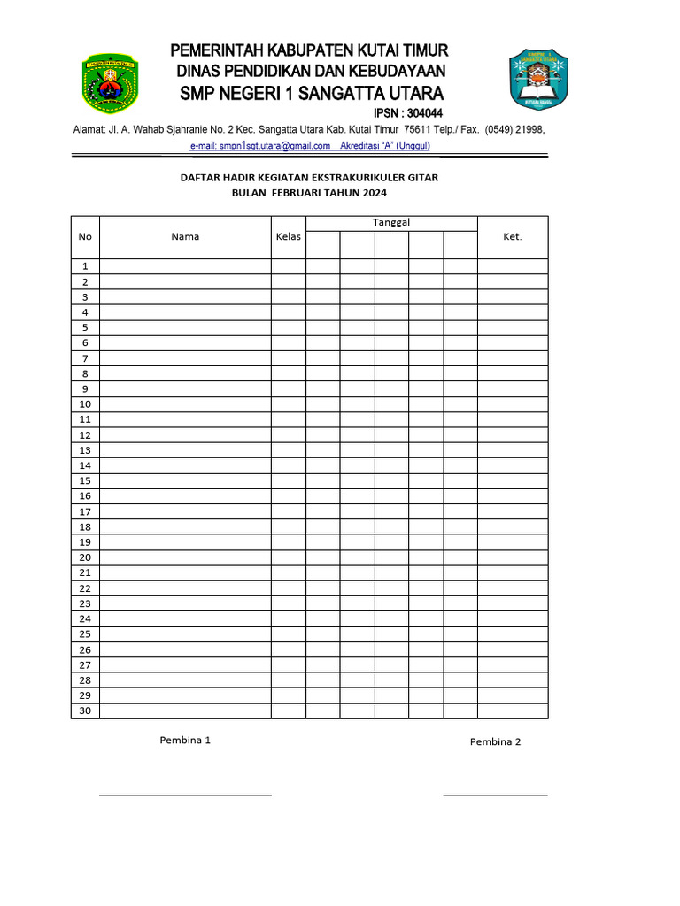 Daftar Hadir Ekstrakurikuler Gitar | PDF