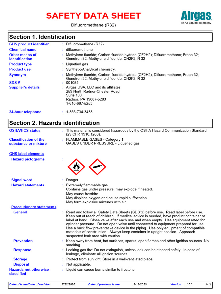 SDS R32 | Download Free PDF | Personal Protective Equipment | Waste ...