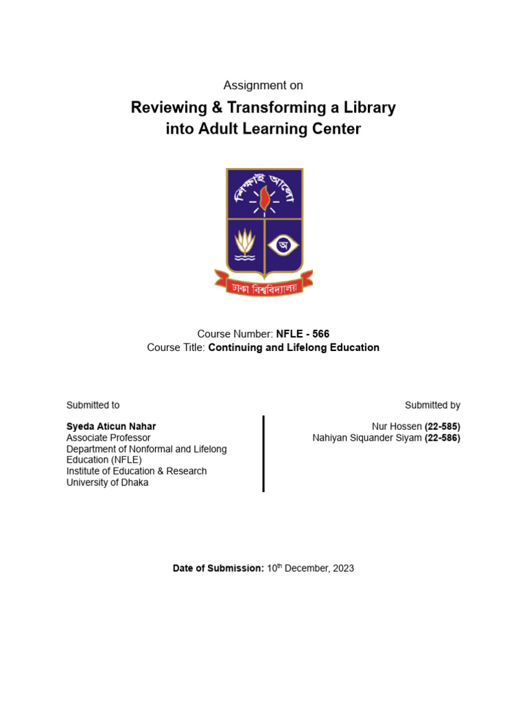 NFLE 566 - Reviewing & Transforming A Library Into Adult Learning Center | PDF | Literacy ...