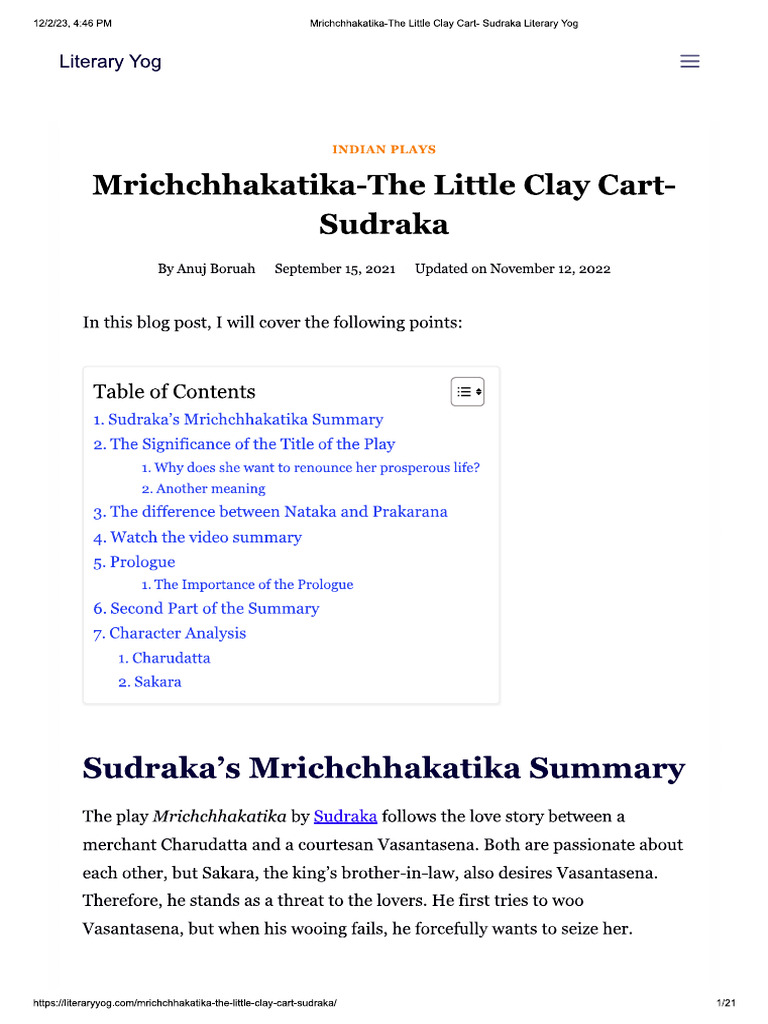 Sudraka Mrichchhakatika Summary | PDF