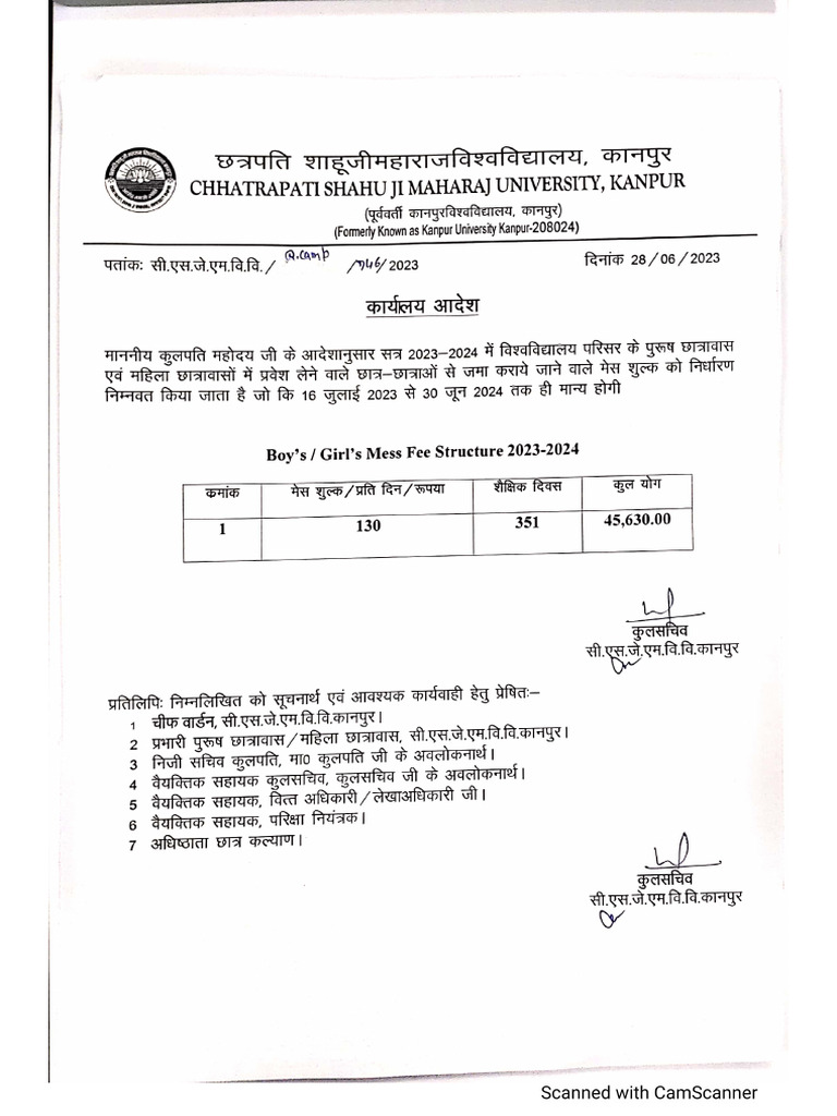 Hostel Mess Fee 2023 2024 | PDF