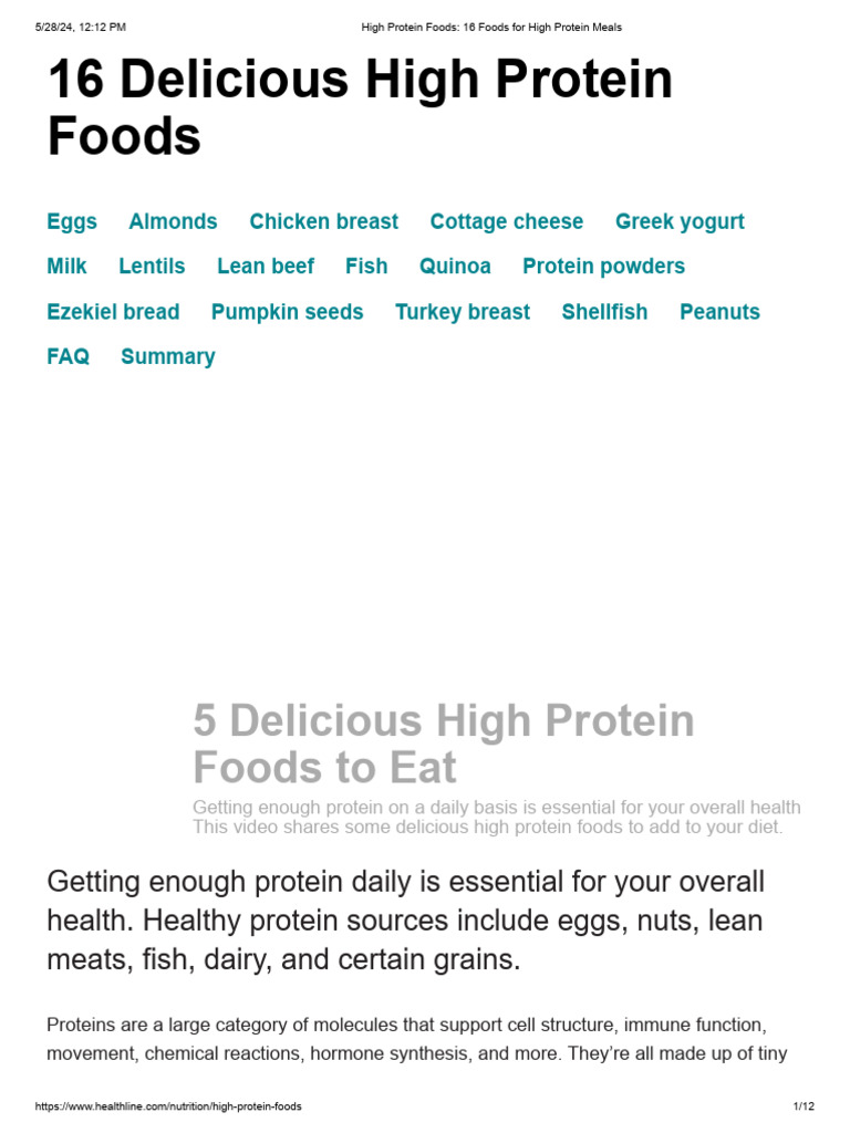High Protein Foods - 16 Foods For High Protein Meals | PDF | Foods | Yogurt