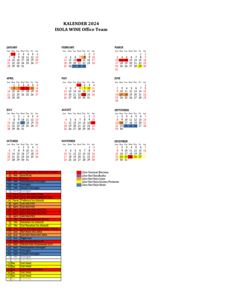 Kalender Kerja 2024 | Download Free PDF | Observances | Observances Set