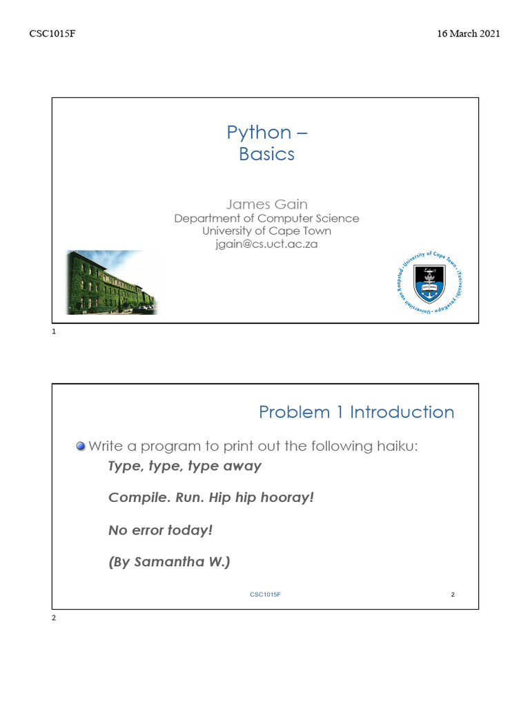 CSC1005F - Basics 1 | PDF | Python (Programming Language) | Integrated Development Environment