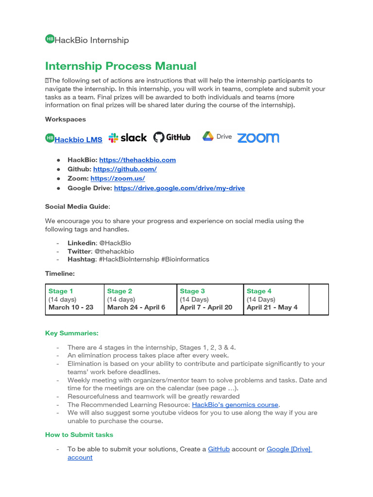 Internship Manual - Intern Version | PDF | Bioinformatics | Computing