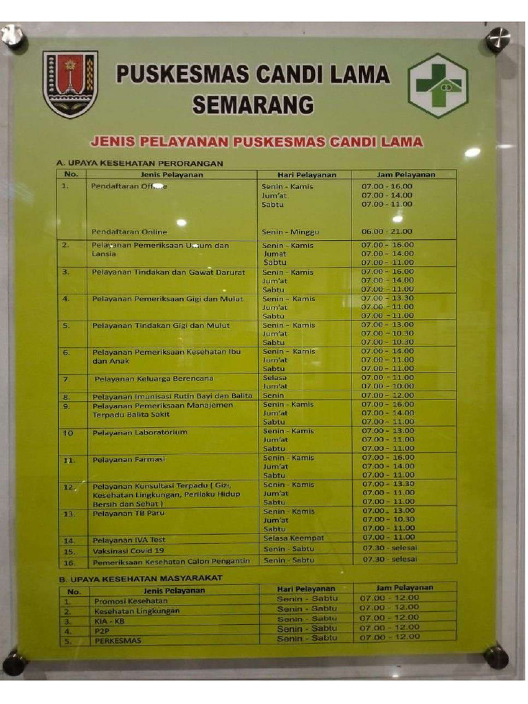 Foto Jenis Dan Jadwal Pelayanan | PDF