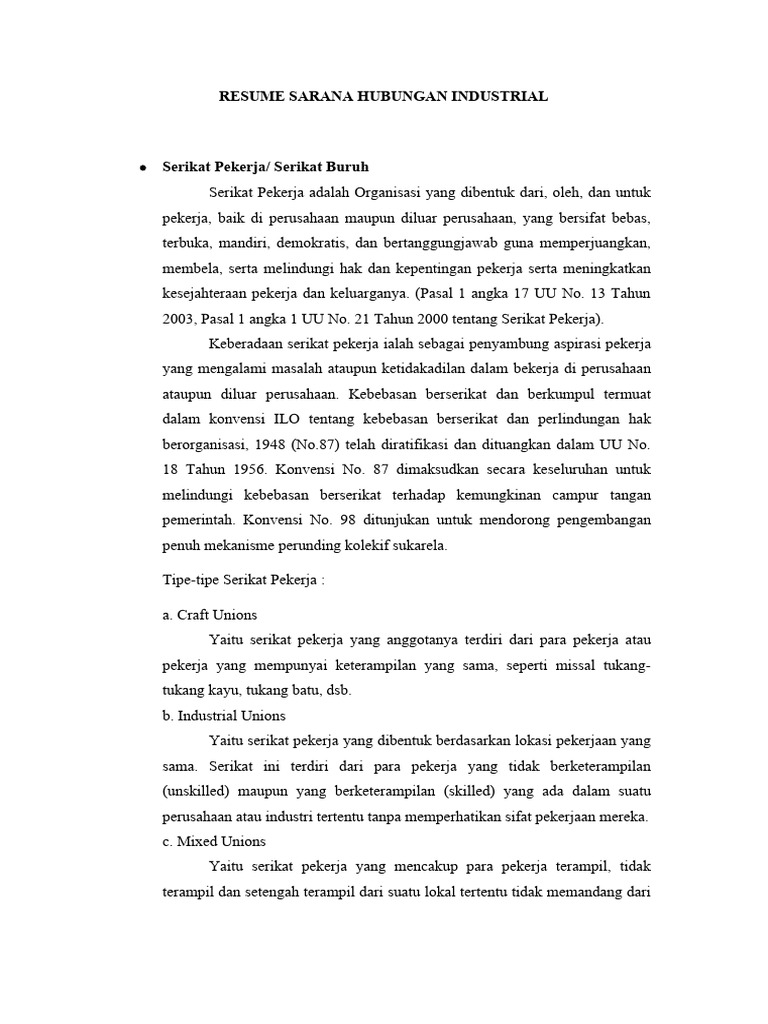 Resume Sarana Hubungan Industrial | PDF