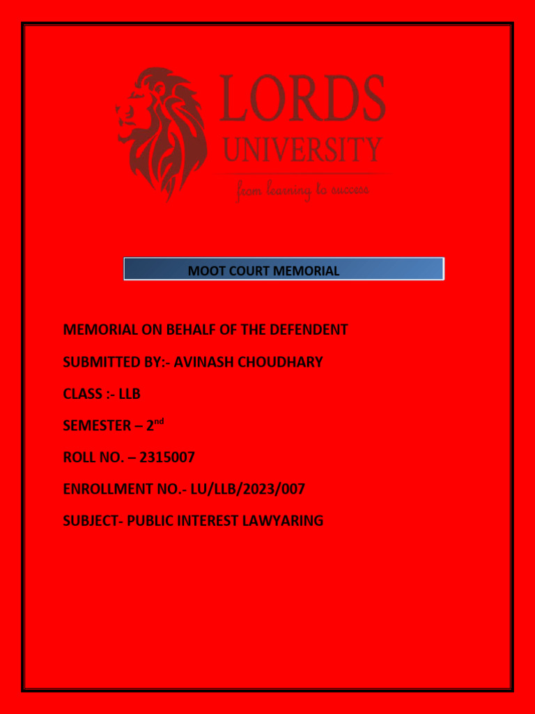Defendant Memorial for Moot Court | PDF