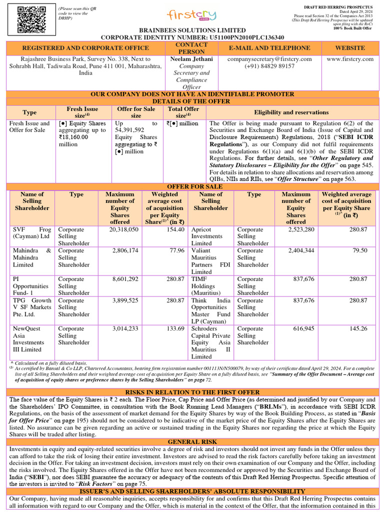 Brainbees Solution LTD DRHP 20240513132115 | PDF | Stocks | Initial ...