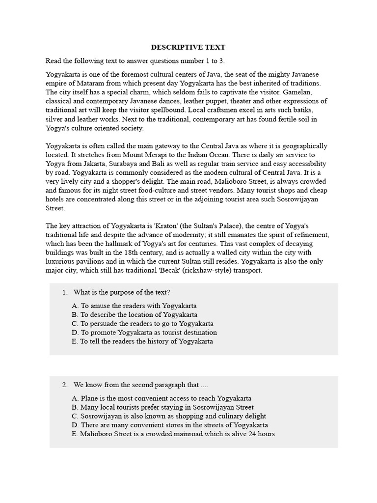 Questions For Descriptive Text (NO ANSWER) | PDF