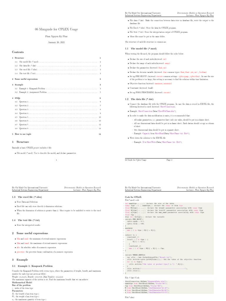 CPLEX Usage | Download Free PDF | Computer File | Matrix (Mathematics)