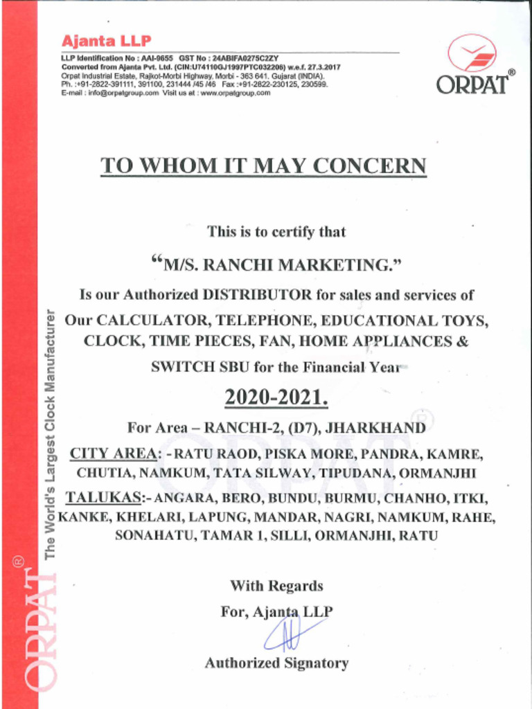 Authorized Letter 2020-2021 | PDF