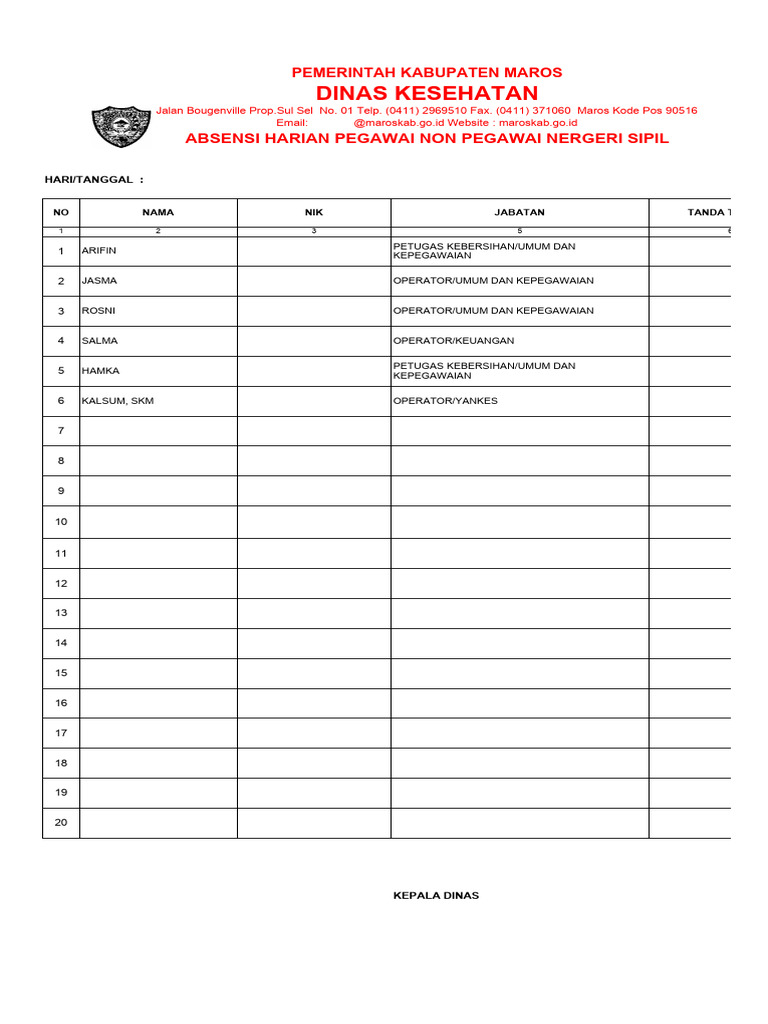 Contoh Absensi Magang | PDF