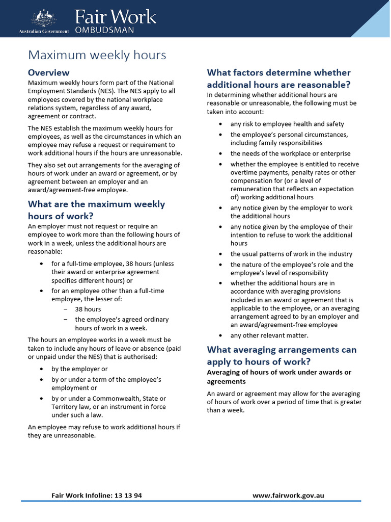 Maximum Weekly Hours Fairwork | PDF | Employment | Overtime