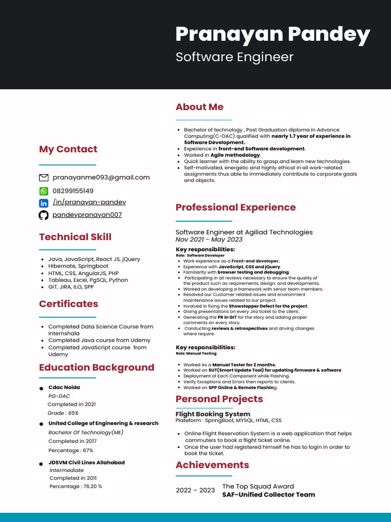 PranayanPandey Resume | Download Free PDF | Java Script | Software