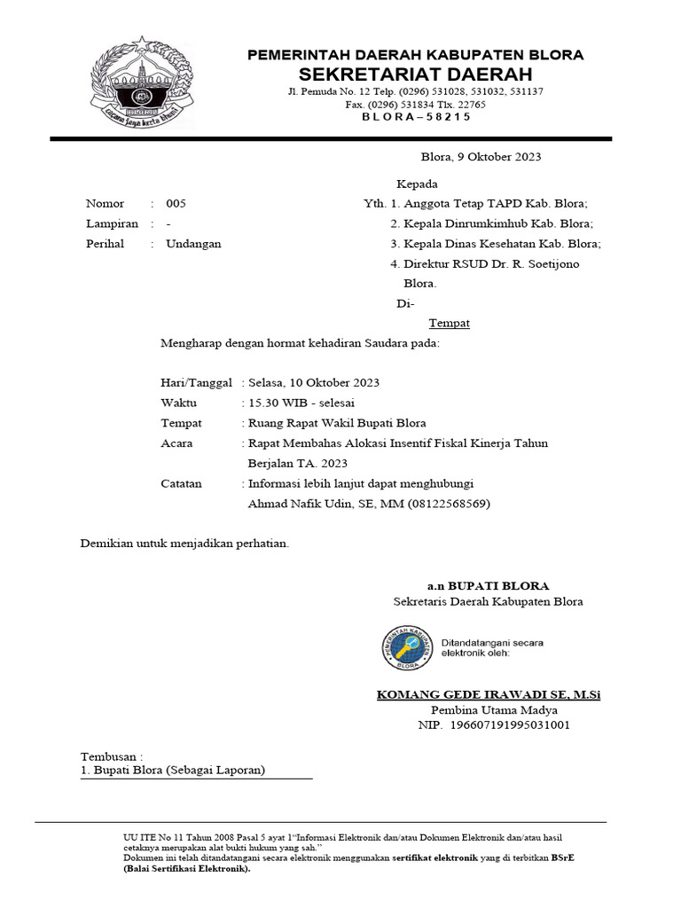 Surat Undangan Rapat TAPD 10 Oktober 2023 | PDF