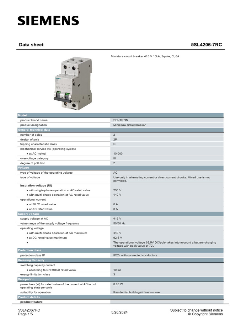5SL42067RC Datasheet en | Download Free PDF | Alternating Current | Voltage