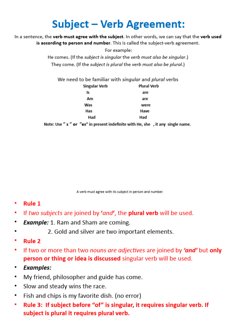 Subject Verb Agreement | PDF | Grammatical Number | Plural