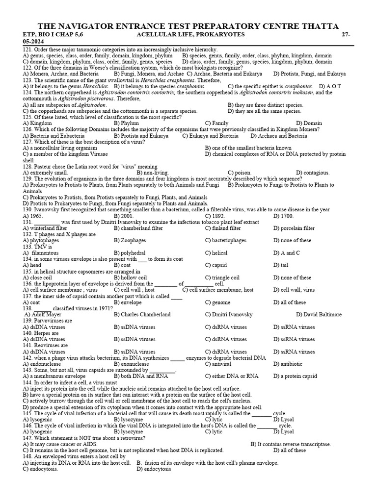 ETP24 Bio I Chap Viruses, Bacteria Ques | PDF | Virus | Bacteria