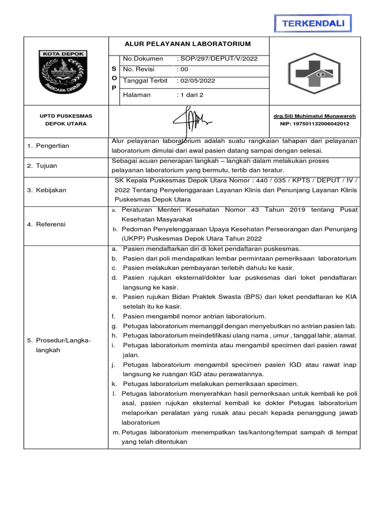 297 Sop Alur Pelayanan Laboratorium | PDF
