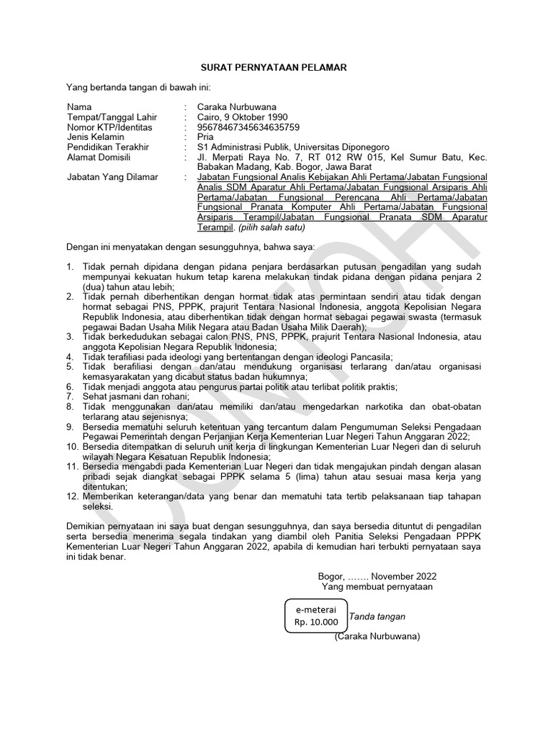 1101 Formulir Surat Pernyataan Kemlu | PDF